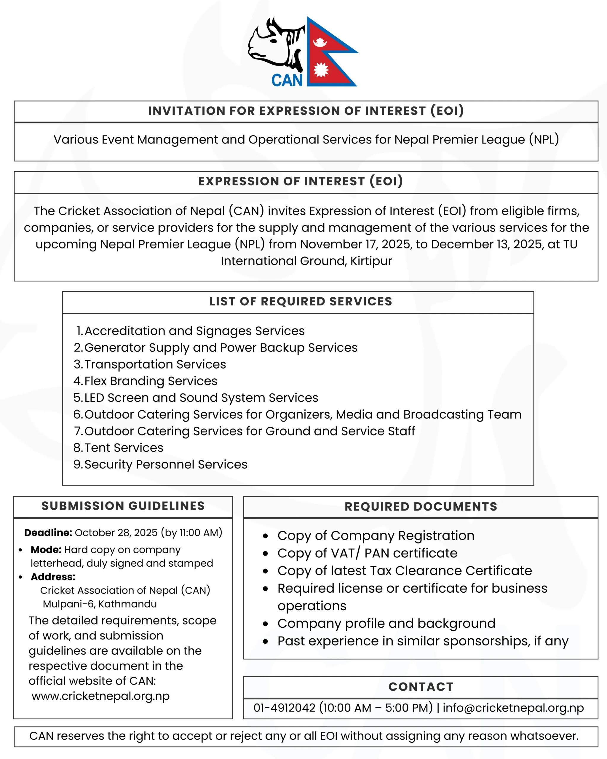 INVITATION FOR EXPRESSION OF INTEREST (EOI) : Various Event Management ...